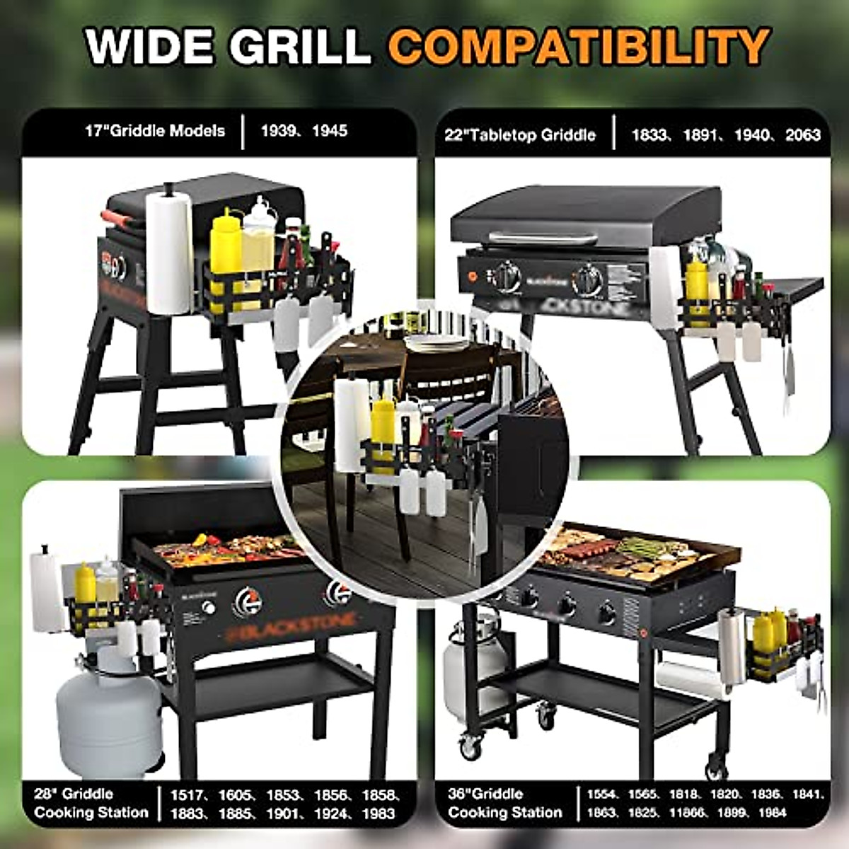Griddle Caddy for 28"-36" Griddles/Prep Cart with Double Magnetic Tool Holder&Paper Towel Holder&6 J-Hooks, Space Saving Grill Accessories Storage Caddy, BBQ Accessories Holder for Outdoor Grill