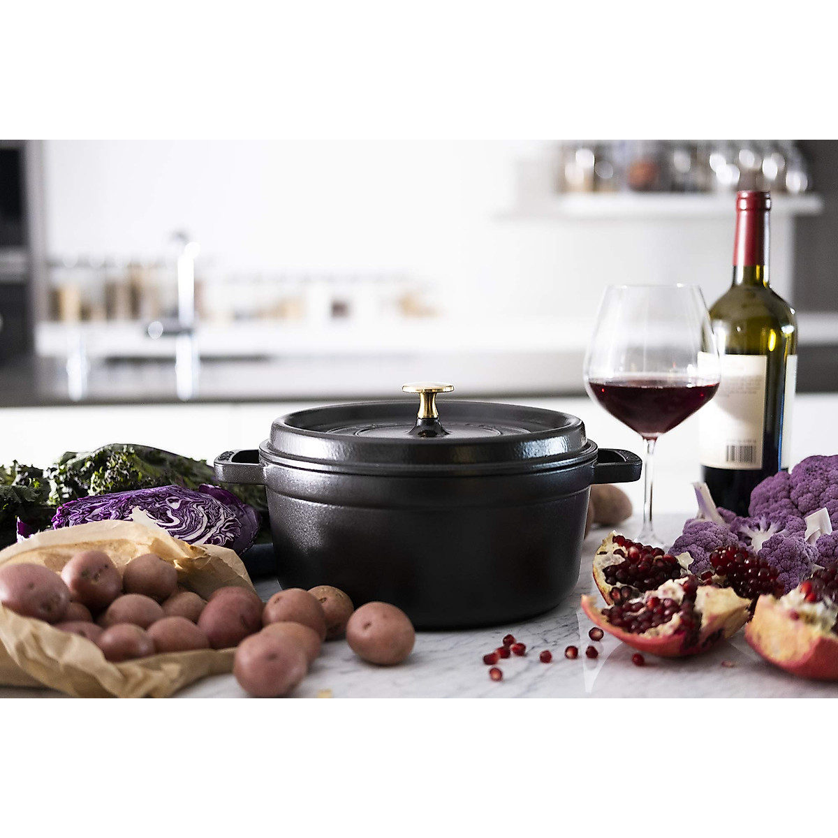 STAUB Cast Iron Dutch Oven 4-qt Round Cocotte, Made in France, Serves 3-4, Matte Black