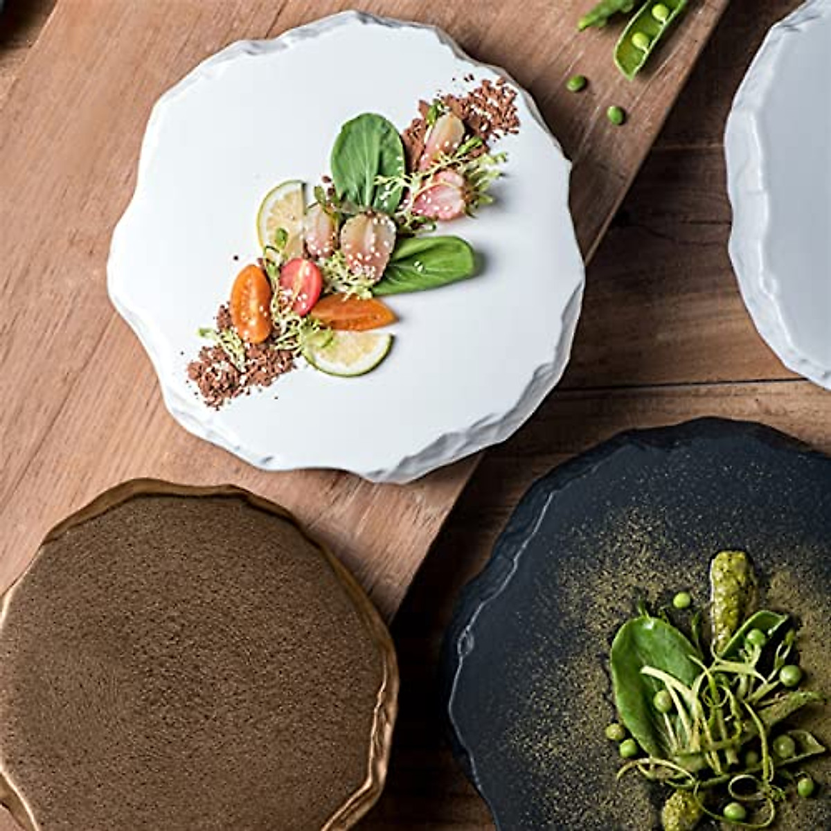KOWMcp Dinner Plates Creative Stone Ceramic Plate Row Plate Dessert Plate Black and White Gold Special Shape Tableware Dinner Plate