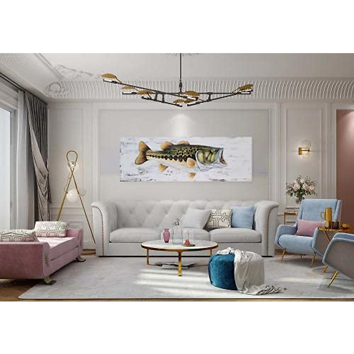 YHSKY ARTS Coastal Canvas Wall Art with Textured - Large Mouth Fish Paintings, Modern Abstract Marine Life Pictures for Living Room Bedroom Bathroom Decor