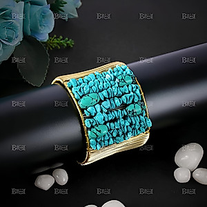 BiiU Elegant bracelet/Hand Cuff jewellery made up of golden metal and semi precious stones, MediumTurquoise