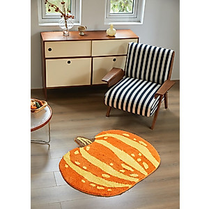 stitchworn 3.5x3ft Tufted XLarge Pumpkin Rug, High Pile Absorbent w/Nonslip Backing, Autumn Fall Halloween Decor for Home, Bathroom, Bedroom, and Living Room