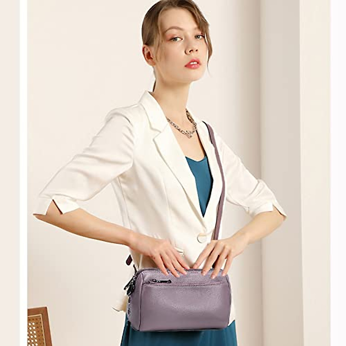 Lecxci Womens Small Leather Crossbody Bag, Zipper Clutch Phone Wallet Purse for Women (Y Light Purple -1)