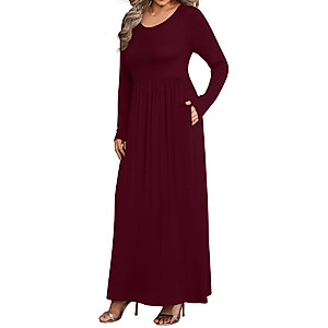 BISHUIGE Womens XL-6XL Casual Plus Size Maxi Dresses with Pockets 2XL, Wine Red