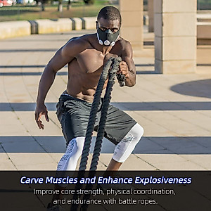 Max4out Battle Ropes 1.5 inch 30 ft - Polyester Workout Rope Heavy for Home Body Workouts Building Muscle, Gray Black