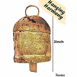 HIGHBIX Rusty Harmony Cow Bells 10 Pieces Vintage Handmade Rustic Lucky Christmas Hanging 2inch Bells with Wooden Striker