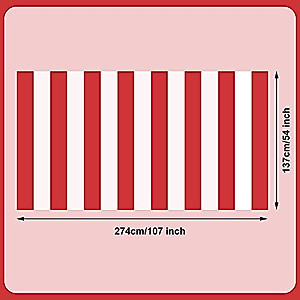 peony man 2 Pieces Red and White Striped Tablecloth Plastic Stripe Table Cover Carnival Circus Tablecloths Waterproof Rectangle Tablecloth for Holiday Party Picnic Decoration, 54" x 107"