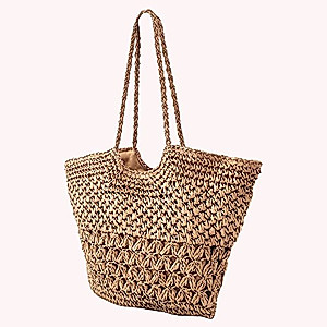Aktudy Summer Straw Woven Bag Handmade Hollow Beach Vacation Bags Fashion Simple Exquisite Large Capacity for Seaside Holiday
