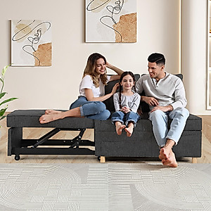 Sofa Bed,4-in-1 Convertible Sleeper Sofa Chair Bed,3-Seat Pull Out Sofa Bed,Loveseat Sofa with Linen Fabric,Single Recliner with 5 Adjustable Backrests & 2 Pillows for Apartment Small Space,Black