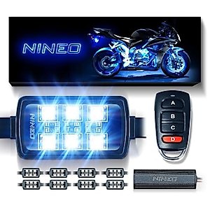 NINEO 8Pcs Motorcycle LED Light Kit with Brake Light, Motorcycle Underglow Lights with Remote Control Fit for Most Motorcycles Carts Trikes Cruiser Scooter ATV UTV - Pack of 8