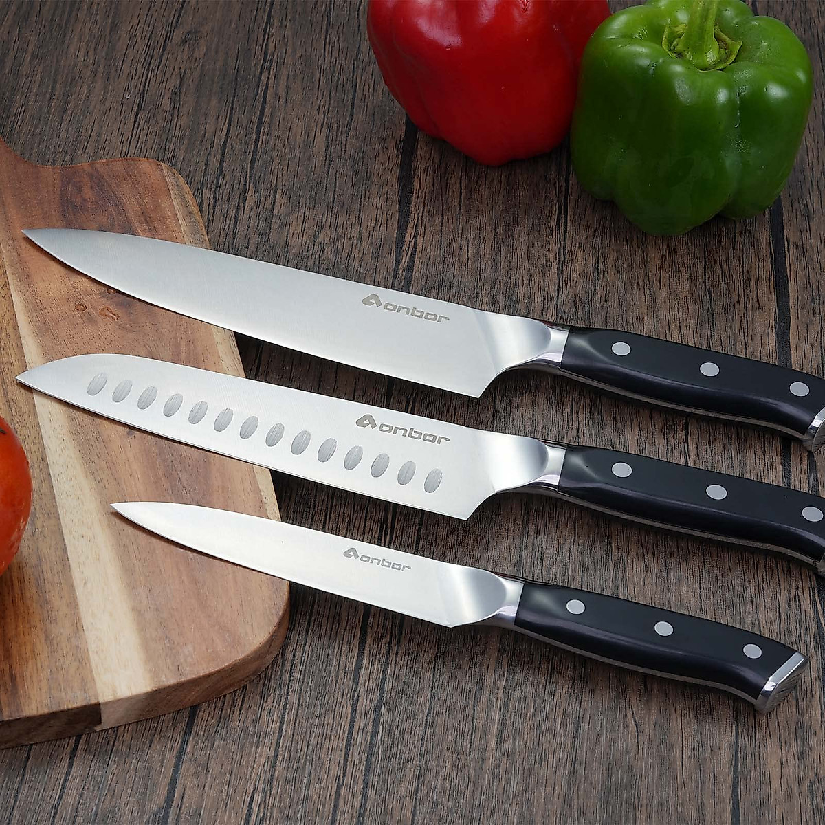Chef Knife Set Professional kitchen knife set 3-Piece with japanese knife, 8" Chef's Knife & 7"Santoku Knife& 5" Utility Knife, Black Sharp Kitchen Knife Set, 5cr15mov High Carbon Stainless Steel