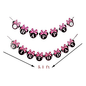 NEWTGAN Minnie Happy Birthday Banner, Mini Mouse Style Party Decorations, Party Supplies, Baby Shower Decor for Girls (style1)