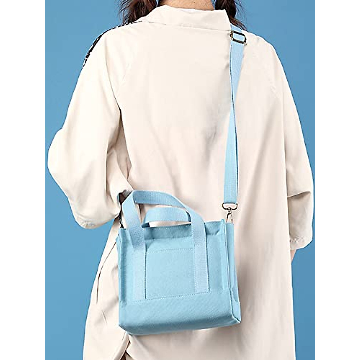 Women Canvas Tote Bag Classic Small Square Crossbody Bag Satchel Shoulder Bag Hobo Bag for Work School Travel