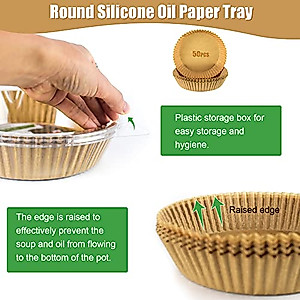 FGSAEOR Air Fryer Paper Liners, Airfryer Parchment Baking Liners, Non-stick Disposable Paper Liner, Cookers Basket for Oven, Microwave, Air Fryer Pan Roasting Accessories (6.3 IN-50PCS, Natural)