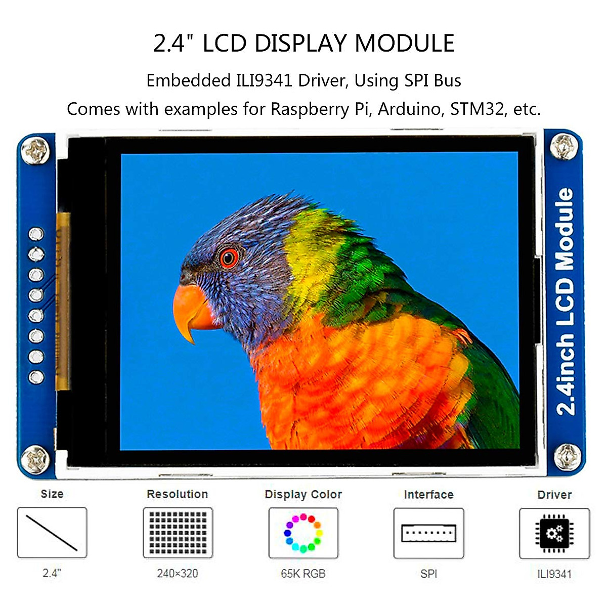 Bicool 2.4inch LCD Display Module 65K RGB Colors, ILI9341 2.4" TFT 240×320 Resolution, SPI Interface Compatible with Arduino/Raspberry Pi/STM32