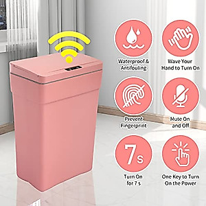 BLKMTY Trash Can 13 Gallon Trash Cans 50 Liter Kitchen Trash Can with Lid Plastic Garbage Can Automatic Garbage Bin Touchless Trash Bin for Office Bathroom Rubbish Can Auto Waste Bin, Pink