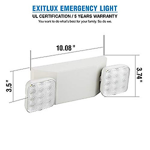 EXITLUX 1 Pack LED Emergency Lighting Fixture with 2 LED Heads-Hardwired Adjustable White Commercial Emergency Lights with Battery Backup for Power Failure
