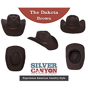 Men's Outback Wool Cowboy Hat Dakota Brown Shapeable Western Felt by Silver Canyon, Brown, Medium