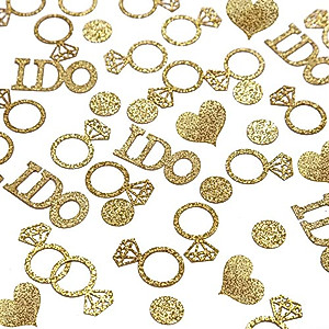 Gold Wedding Table Confetti, Bachelorette Engagement Party Decorations, Glitter Paper Diamond Ring,I Do and Hearts Confetti Scatter for Bridal Shower Decor 1.18 inch,1.18 inch,1.57 inch,0.59 inch