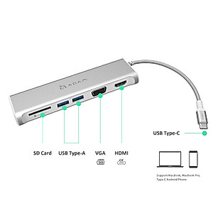 ADAM elements 5-in-1 USB C Hub - 4K USB C to HDMI - SD Card Reader - 2 USB 3.1 Ports - Portable, Durable Aluminum Case
