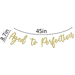 PALASASA Gold Glittery Aged to Perfection Banner for 30th 40th 50th 60th 70th 80th 90th 100th Birthday Anniversary Party Decorations