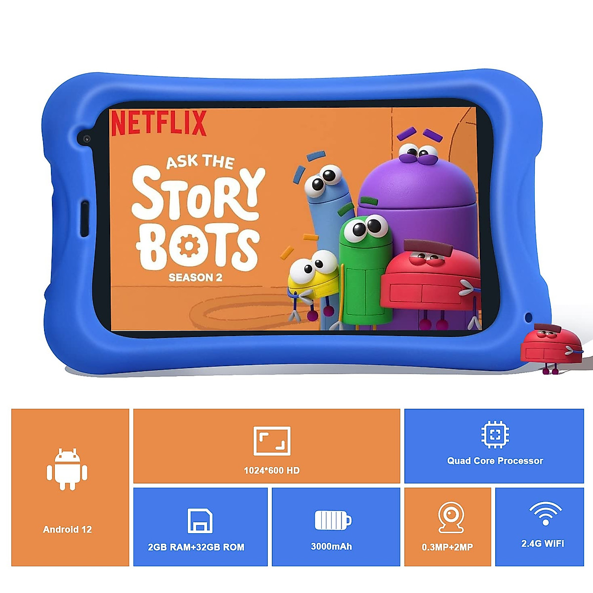 NOBKLEN Kids Tablet 7 Inch Tablet - 2GB RAM and 32GB Storage, 3000mAh Battery, Dual Cameras, and Parental Controls