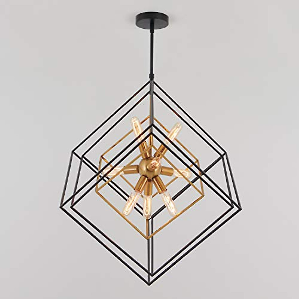 artika Imperium Modern Mid-Century Chandelier Black and Gold (Aged Brass) Kitchen Light Fixture, Geometric Pendant Light for Dinning Room - Bulb Not Included