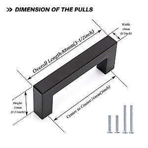 Goldenwarm 10 Pack Black Square Bar Cabinet Pull Drawer Handle Stainless Steel Modern Hardware for Kitchen Bathroom Cabinets Cupboard,Center to Center 3in (76mm) Modern Matte Black Drawer Pulls