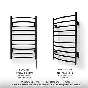 Odass | Towel Warmer | Built-in Timer with Led Indicators | Timer Modes: 1 H to 8 H, ON/Off | Temperature 30 to 60 °C (86 to 140 °F) | Wall Mounted | 10 Curved Bars | Matte Black