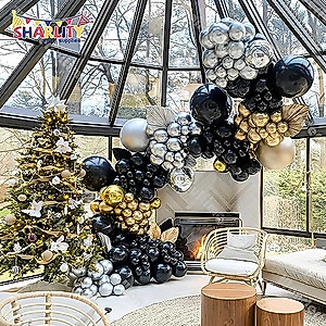 Sharlity Black Balloons, 100 Pcs Black Balloons 12 Inch Black Latex Balloons for Graduation New Year Birthday Anniversary Party Decorations