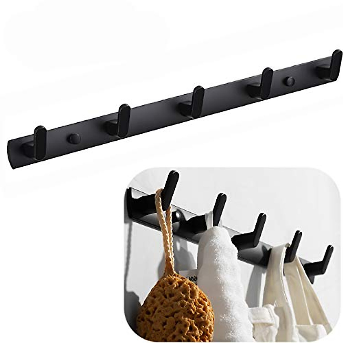 Spotact Wall Mounted Coat Racks with 5 Hooks Hanging Holder Towel Rack 17.7"x1.3" Modern Black Hanging for Clothes Entryway Bathroom (5 Hooks)