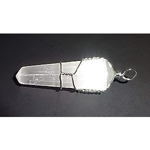 ( Sublime Gifts ) Selenite Point Cleansing Crystal Healing Cut wire wrapped Point Pendant with Metal Bail