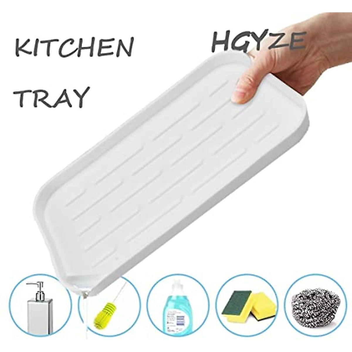 Kitchen Storage Set with 8pcs Deep Drawer Dividers (42cm x 9cm) and 1pc White Silicone Sponge Holder. A Clean Kitchen Gives a Good Mood by HGZYE