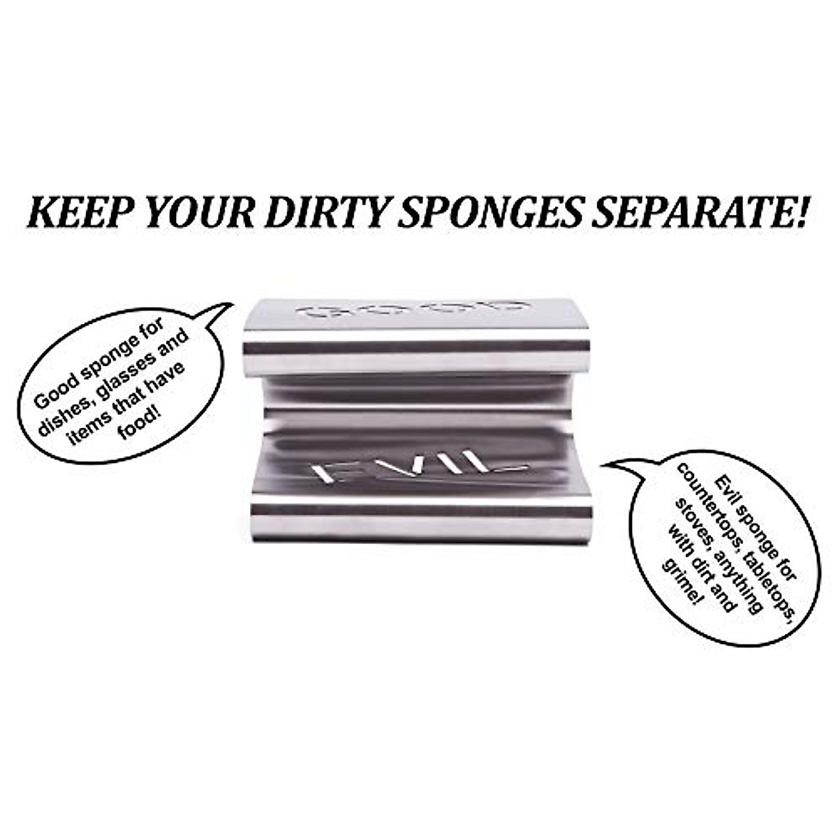 Fox Run Good/Evil Sponge Shelf and Holder, One Size, Stainless Steel