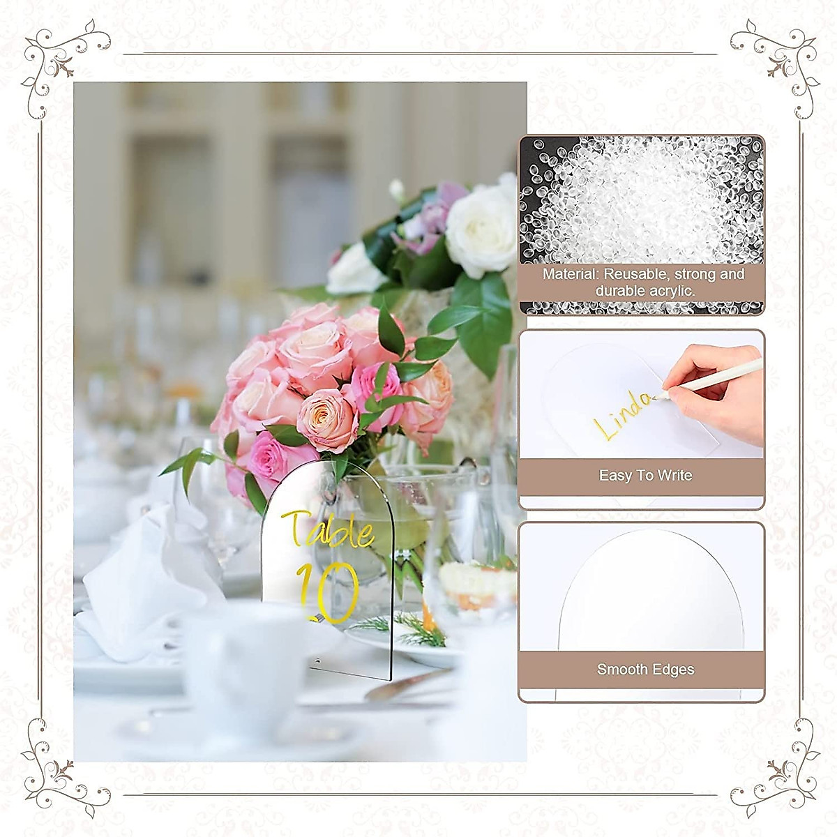 CheeseandU Clear Arch Acrylic Sign Acrylic Place Cards with Stand 10 Pack DIY Arch Table Numbers Card Blank Wedding Invitation Seating Cards for Wedding Table Photos Office Menu Meeting Events Parties