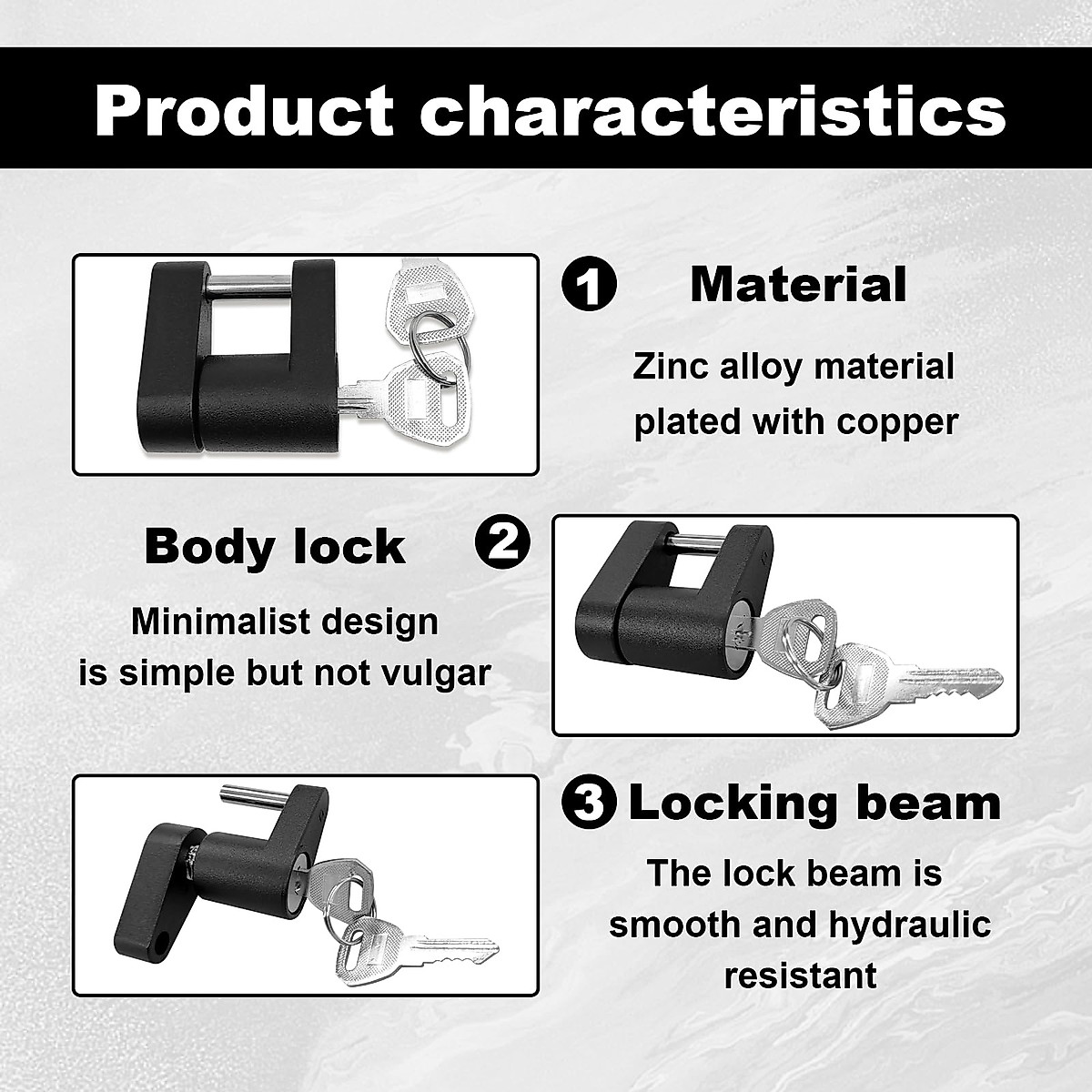 Black Trailer Hitch Coupler Lock Trailer Hitch Lock Tow Boat RV Truck Car's Coupler Heavy Duty Steel Trailer Tongue Locks(1pack)
