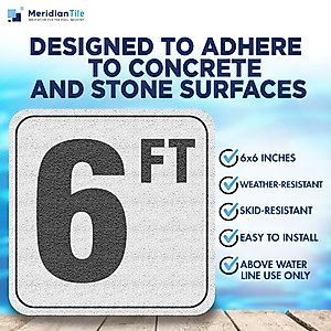 Aquatic Custom Tile, 6FT Pool Depth Markers, 6x6 Inches Vinyl Pool Stickers, Swimming Pool Number Markers, Pool Safety Signage, Adhesive Pool Depth Markers Stickers for Decks, MADE IN USA - (1 Pack)