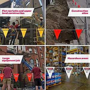NACARUM Fluorescent Orange OSHA Perimeter Marking Flags (102FT string) Warn of hazardous areas, traffic control.Marking construction sites, scaffolding, sporting events, private property.