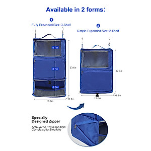 ELEZAY Hanging Packing Cubes Transformable Garment Closet Organizers Storage for Suitcases Carry on Luggage Compression Travel Bag with Shelves for Hotel Wardrobe Camper Accessories X-Large, Blue