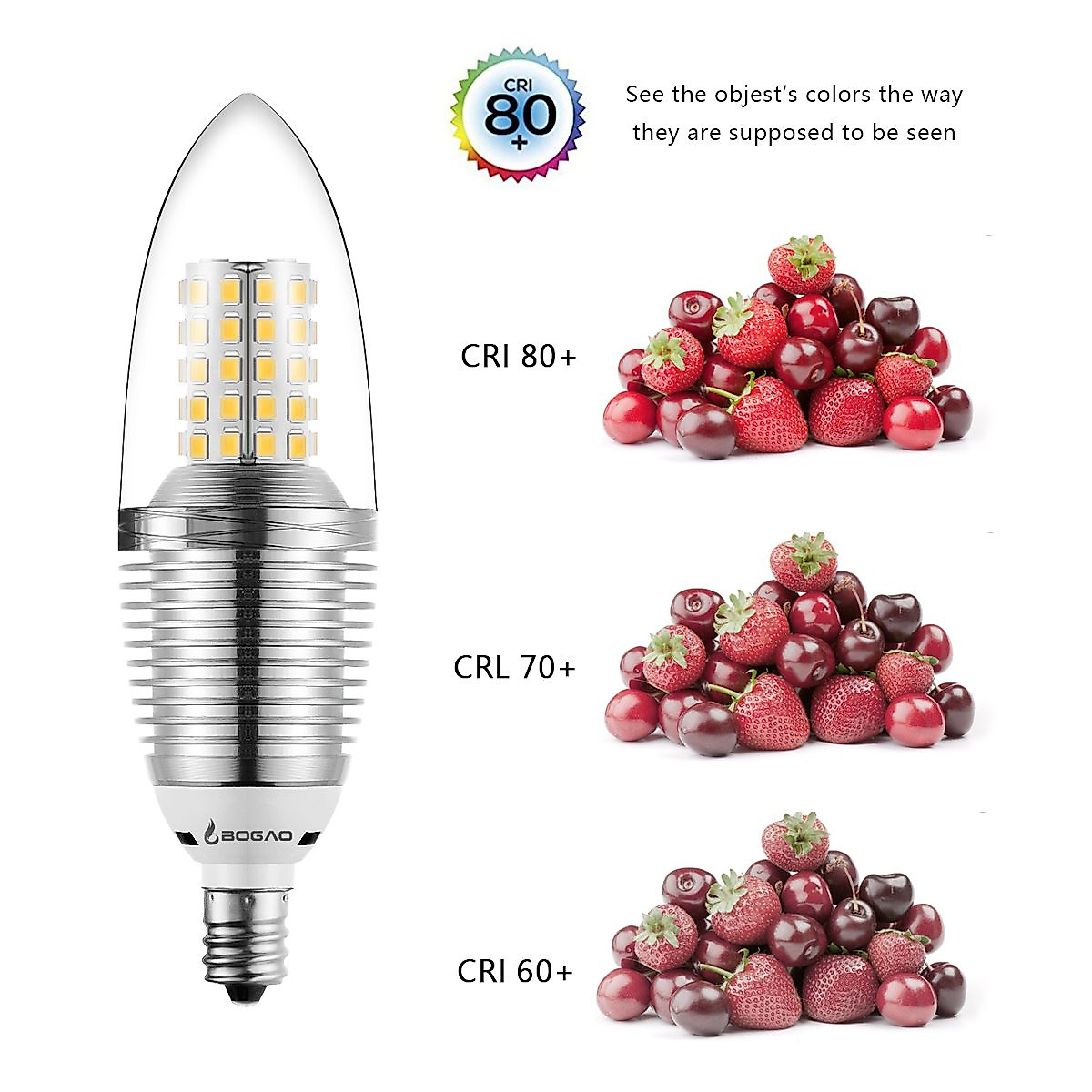 Bogao E12 LED Candelabra Bulb, 12W Daylight White 6000K LED Candle Bulbs, 80-100 Watt Light Bulbs Equivalent, E12 Candelabra Base,1200 Lumens LED Lights,Torpedo Shape (4 Pack)