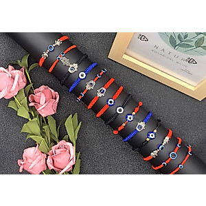 LAKIYOYO 14 Pcs Evil Eye Bracelets for Women 7 Knot Handmand Lucky Bracelets Adjustable Red Rope String Protection Bracelets Valentines Day Gifts