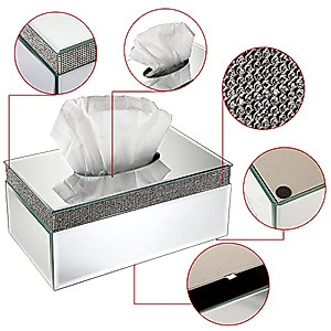 Sumnacon Crystal Tissue Box Cover - Decorative Glass Tissue Box Holder, Sparkling Facial Tissue Holder for Bathroom Living Room Dresser Night Stand Desk Table Office Home Decor (9.9 x 5.6 Inch/Rectangular, Silver)