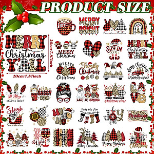 Perthlin 30 Pcs Christmas Iron on Transfers Xmas Iron on Decals Patches Appliques Heat Transfers Vinyl Cute Christmas Decals for Clothes Bag Pillow Covers DIY Decorations (Plaid Style)
