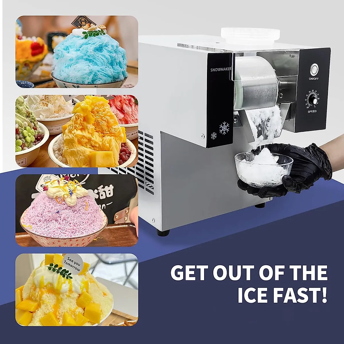 Mvckyi Snowflake Shaved Ice Machine, 176lbs/day Korean Ice Shaver Machine, Commercial Snowflake Ice Maker Machine, Snow Cone Machine, Easy Operation, Air Cooling, for Bar