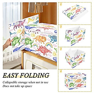 Kigai Colorful Dinosaurs Storage Basket with Lid Collapsible Storage Bin Fabric Box Closet Organizer for Home Bedroom Office 1 Pack