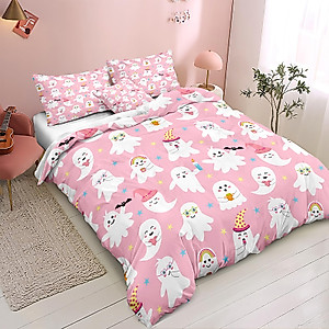 Halloween Bedding Set Queen Funny Pupmkin Duvet Cover Set Halloween Theme Pattern Design Trick or Treat Comforter Cover Grey Halloween Bedding Sets (Queen, Gray)