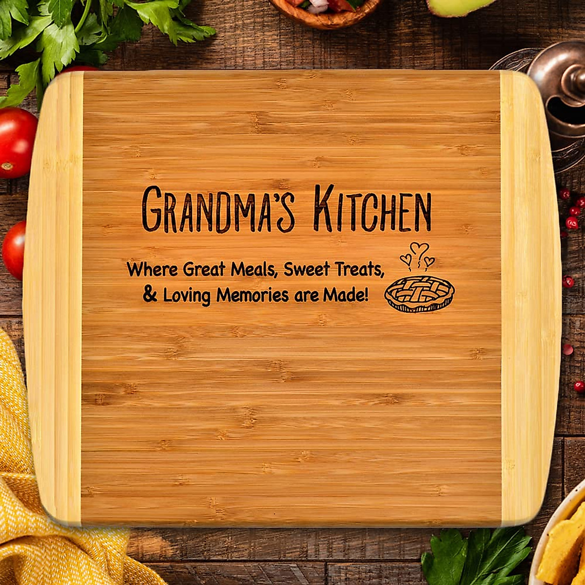 GRANDMA GIFT - Engraved 2-Tone Bamboo Cutting Board - 2-Sided Kitchen Design One Side For Decor Reverse Side For Usage Grandma Birthday Mothers Day Christmas Gift Grandmother (11 1/2 x 13 1/2)