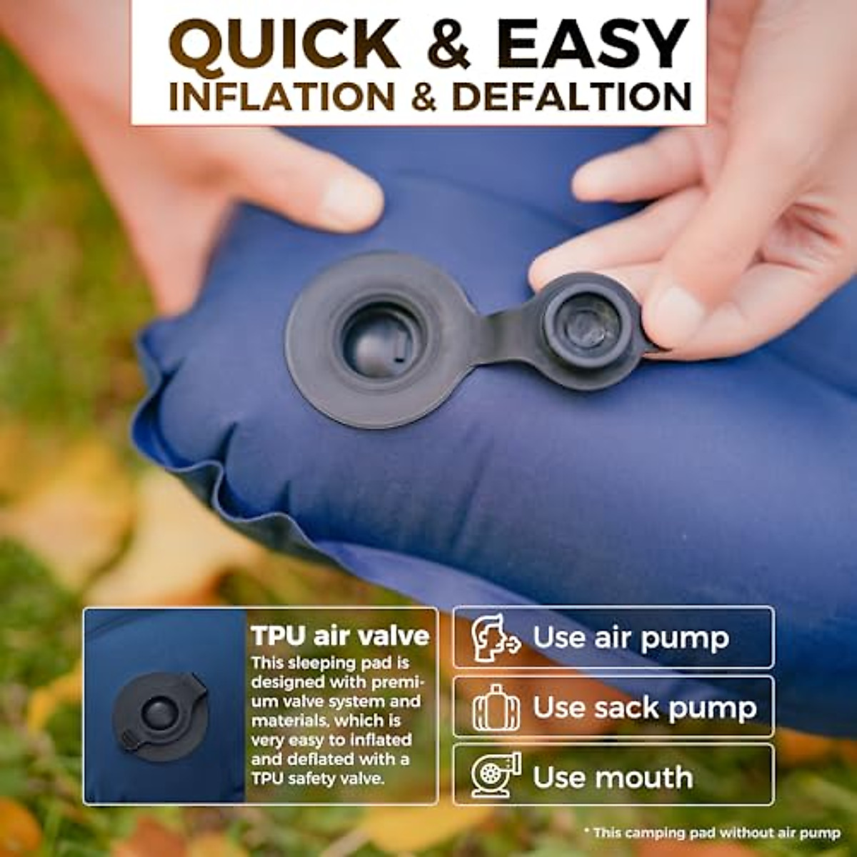 KingCamp Sleeping Pad for Camping, 4.3 Inches Ultralight Backpacking Sleeping Pad Inflating Sleeping Mat for Tent, Cot, Traveling, Hiking Outdoor, Picnic