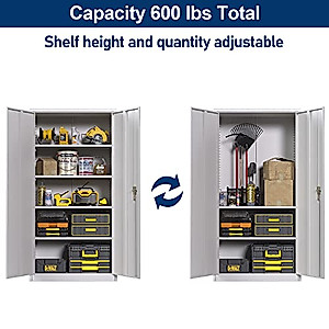 Aobabo Metal Storage Cabinet with 2 Doors, 72”H×36”W×18”D Locking Steel Storage Cabinet for Office,Garage,Gray Storage Cabinets with 4 Adjustable Shelves,Assembly Required