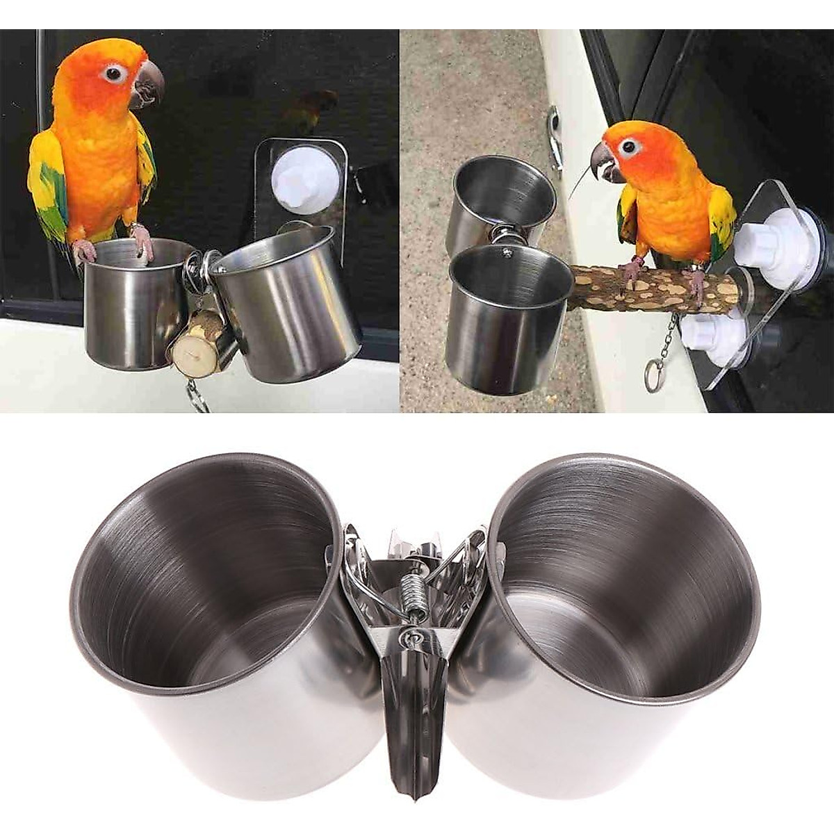 Parrot Feeding Cups Hanging Pet Animal Stainless Steel Birdcage Bowls Bird Bowls for Cage Parakeet Bird Cage Accessories Suitable Small and Medium Bird Pet Supplies